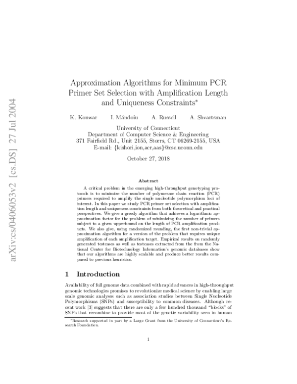 (PDF) Approximation algorithms for minimum PCR primer set selection with amplification length ...