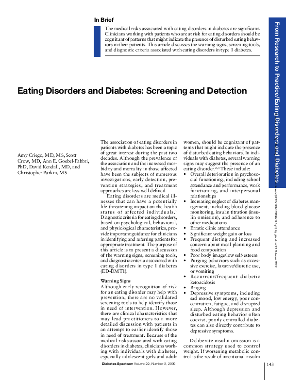 (PDF) Screening Eating Disorders in Diabetes Care