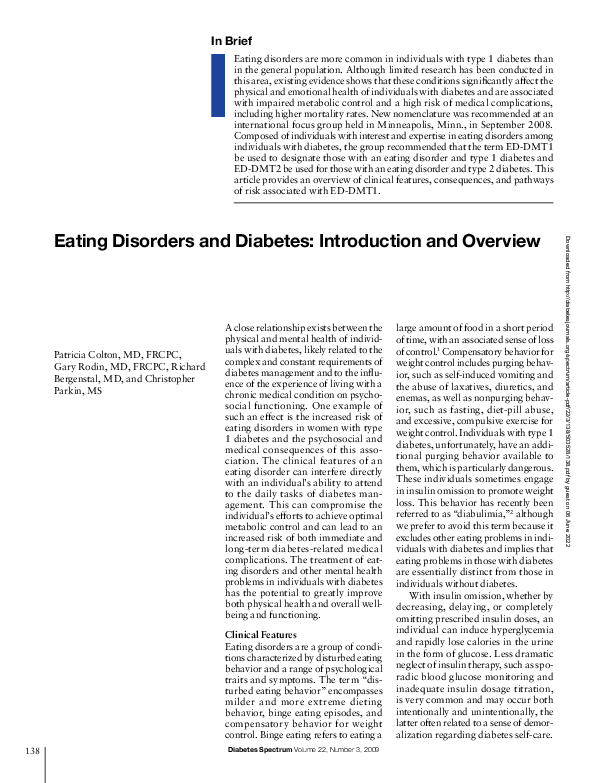 (PDF) Eating Disorders and Diabetes: Introduction and Overview