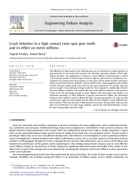 (PDF) Crack behavior in a high contact ratio spur gear tooth and its ...