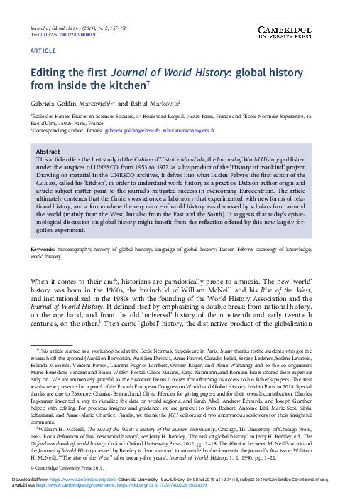 (PDF) Editing the first Journal of World History: global history from ...