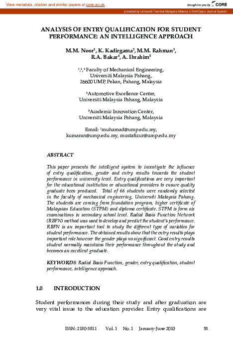(PDF) Analysis of Entry Qualification for Student Performance: An ...
