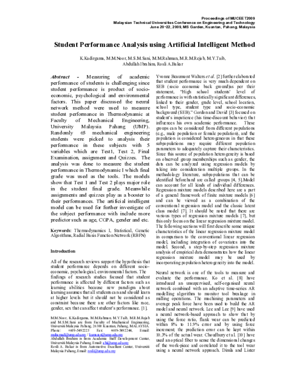 (PDF) Student Performance Analysis Using Artificial Intelligent Method (PDF) Student Performance Analysis Using Artificial Intelligent Method