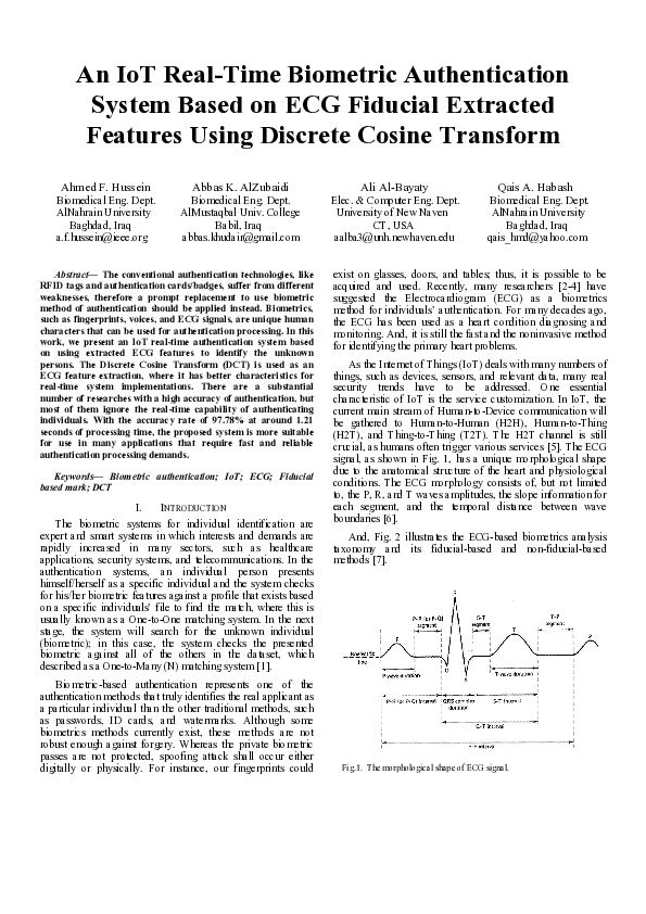 (PDF) An IoT Real-Time Biometric Authentication System Based on ECG ...