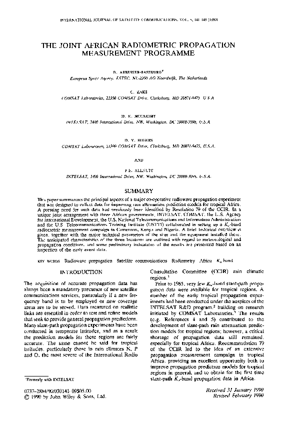 (PDF) The joint African radiometric propagation measurement programme