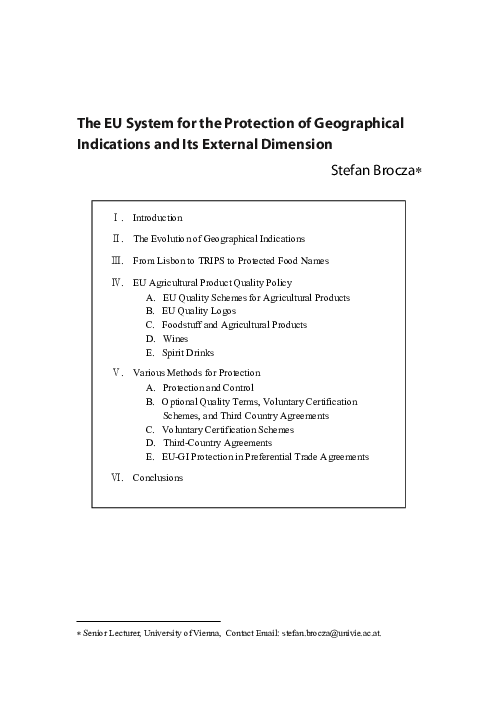 (PDF) The EU System for the Protection of Geographical Indications and ...