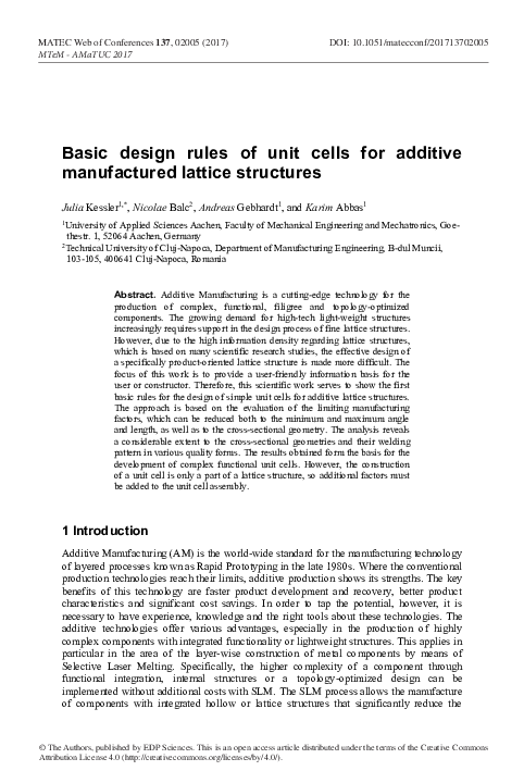(PDF) Basic design rules of unit cells for additive manufactured ...