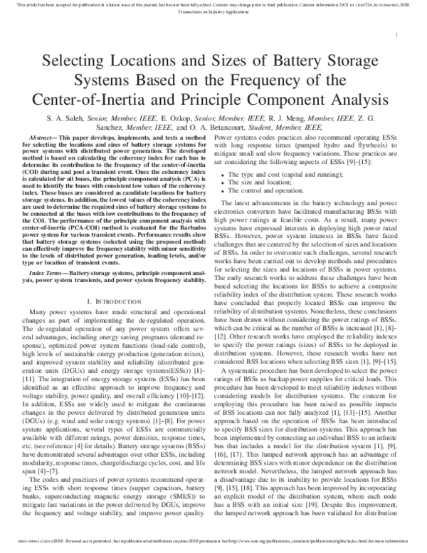 (PDF) Selecting Locations and Sizes of Battery Storage Systems Based on ...