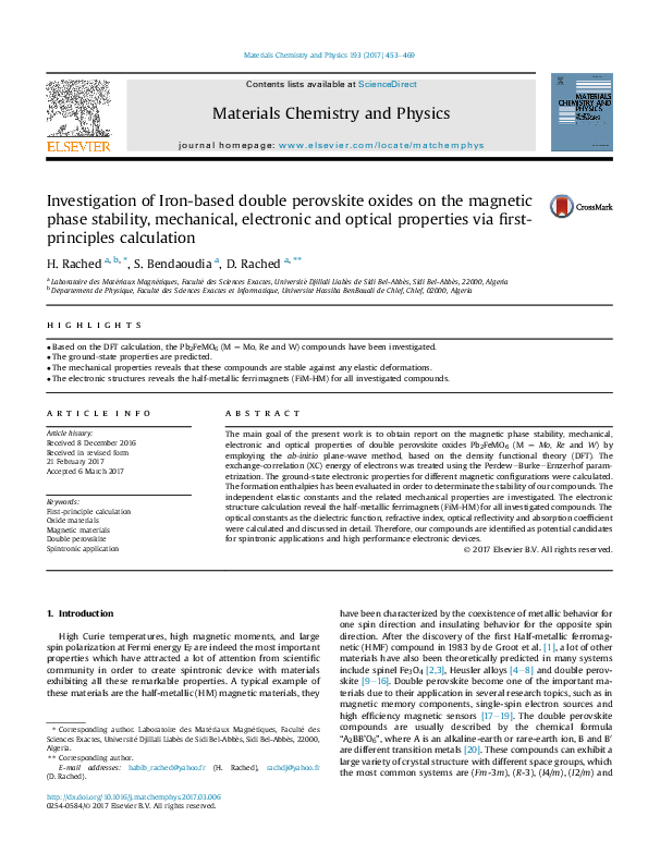 (PDF) Investigation of Iron-based double perovskite oxides on the ...