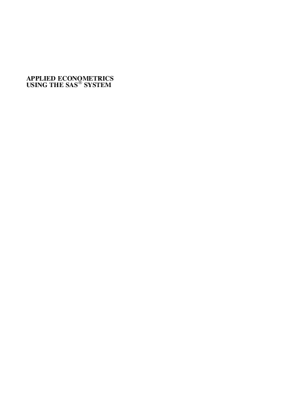(PDF) Applied Econometrics Using the SAS® System