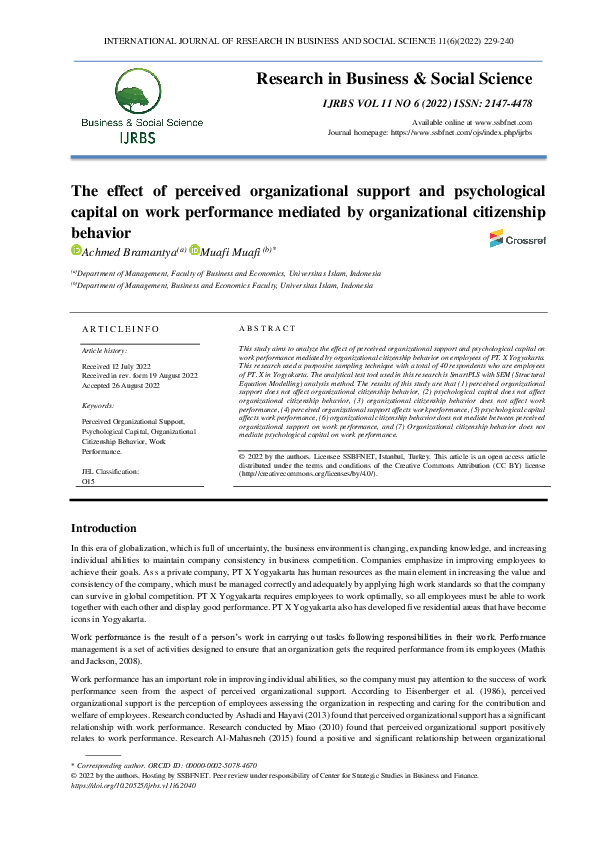 (PDF) The effect of perceived organizational support and psychological ...