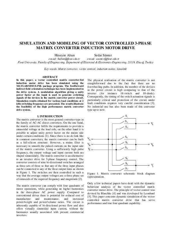 Pdf Simulation And Modeling Of Vector Controlled 3 Phase Matrix Converter Induction Motor Drive