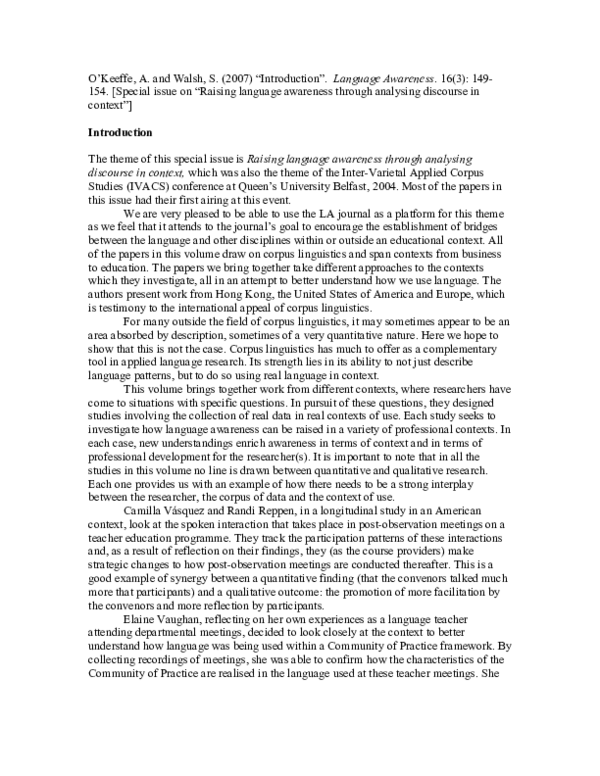 (PDF) Raising Language Awareness through Analysing Discourse in Context