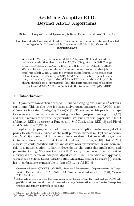 (PDF) Revisiting Adaptive RED: Beyond AIMD Algorithms