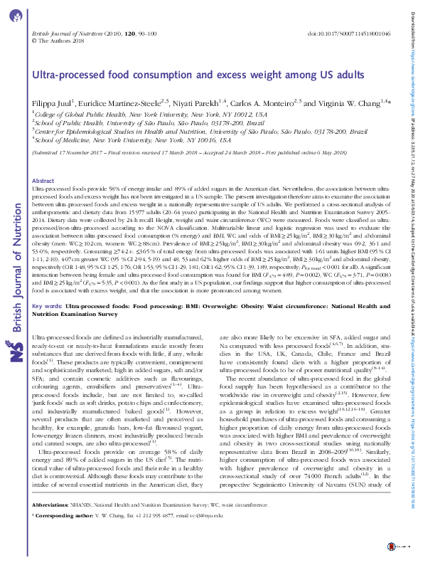 (PDF) Ultra-processed food consumption and excess weight among US adults