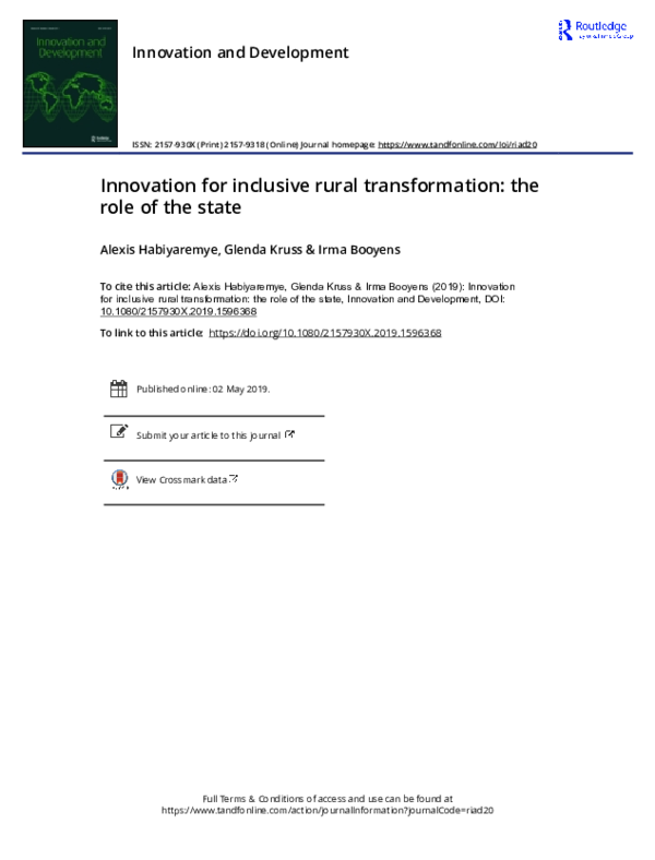 (PDF) Innovation for inclusive rural transformation: the role of the state