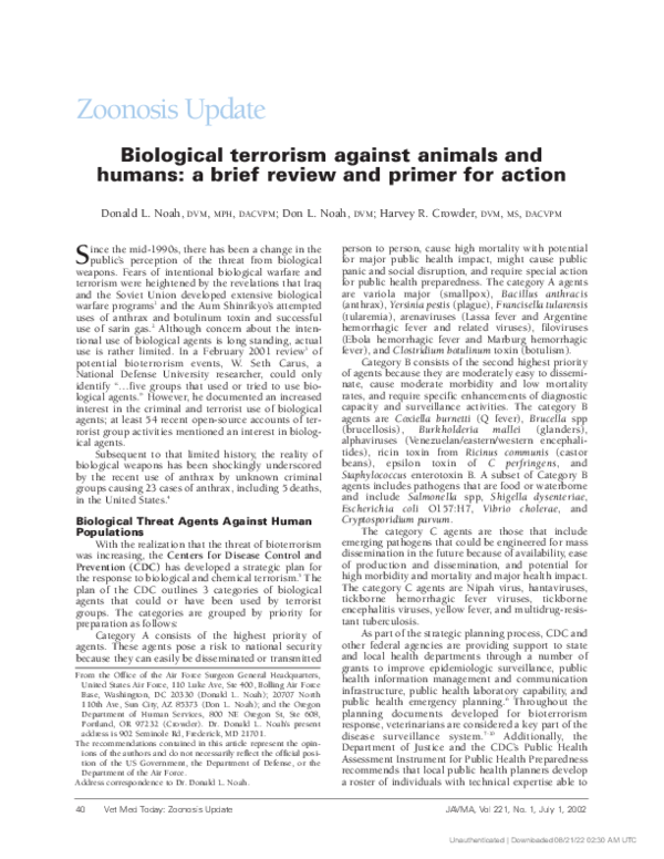 (PDF) Biological terrorism against animals and humans: a brief review ...