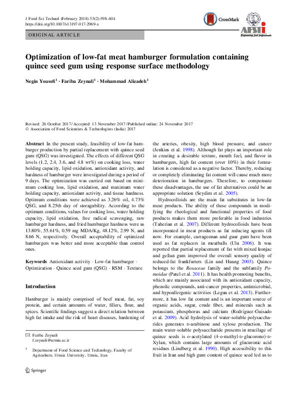 (PDF) Optimization of low-fat meat hamburger formulation containing ...