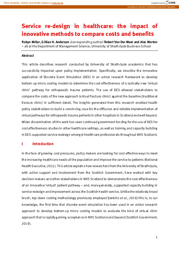 Service re-design in healthcare: the impact of innovative methods to ...