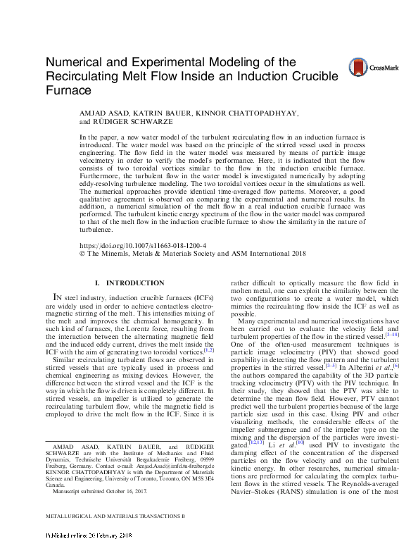 (PDF) Numerical and Experimental Modeling of the Recirculating Melt Flow Inside an Induction ...