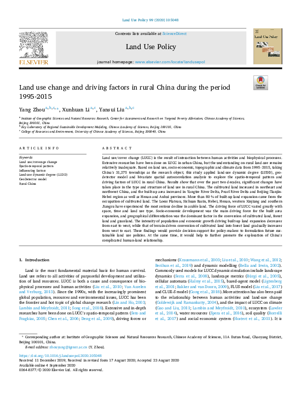 (PDF) Land use change and driving factors in rural China during the ...