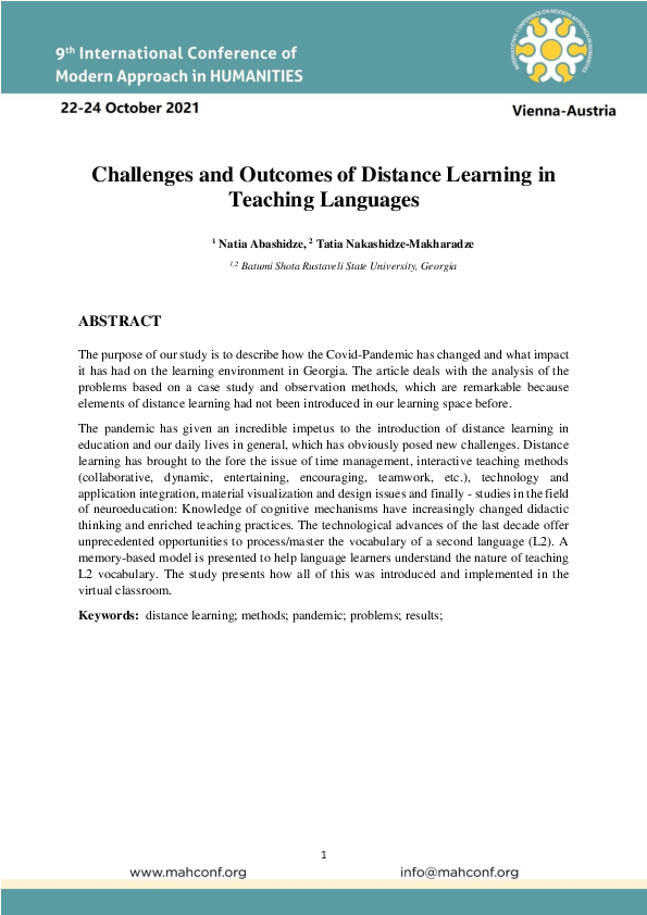 (PDF) Challenges and Outcomes of Distance Learning | natia abashidze ...