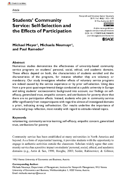 (PDF) Students’ Community Service: Self-Selection and the Effects of ...
