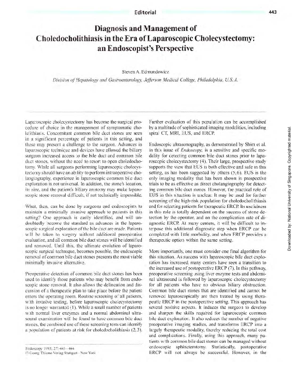 (PDF) Diagnosis and Management of Choledocholithiasis in the Era of ...
