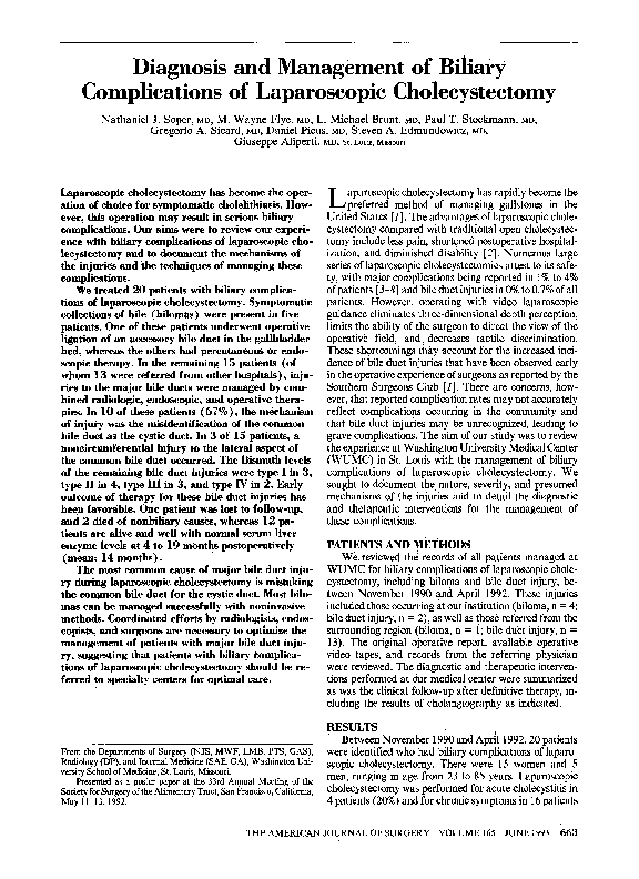 (PDF) Diagnosis and management of biliary complications of laparoscopic cholecystectomy