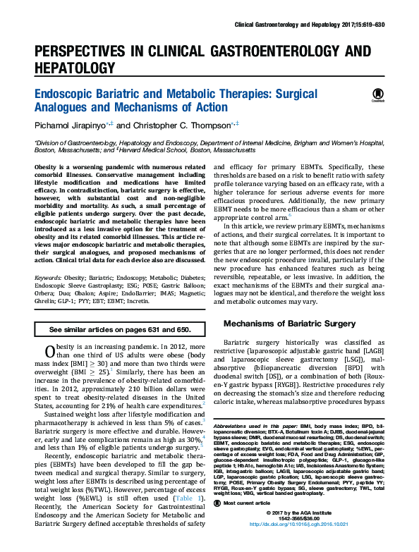 (PDF) Endoscopic Bariatric and Metabolic Therapy: Surgical Analogues ...