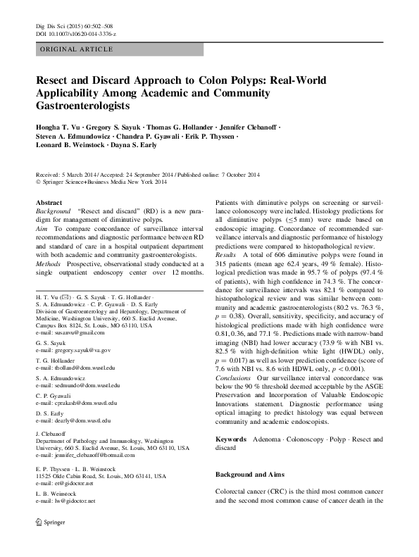 (PDF) Resect and Discard Approach to Colon Polyps: Real-World ...