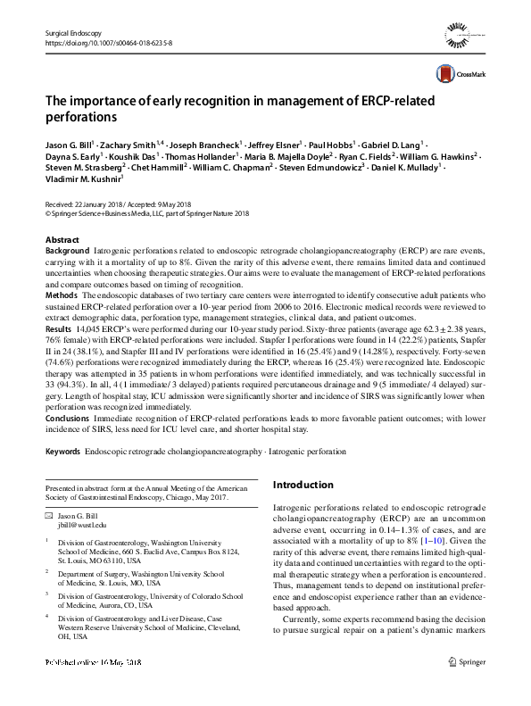 (PDF) The importance of early recognition in management of ERCP-related ...