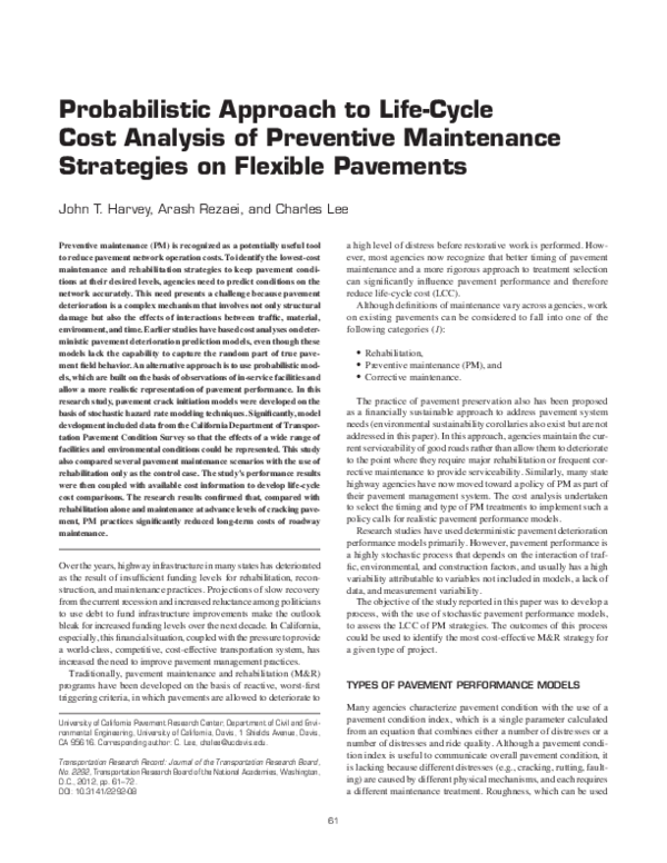 (PDF) Probabilistic Approach to Life-Cycle Cost Analysis of Preventive Maintenance Strategies on ...