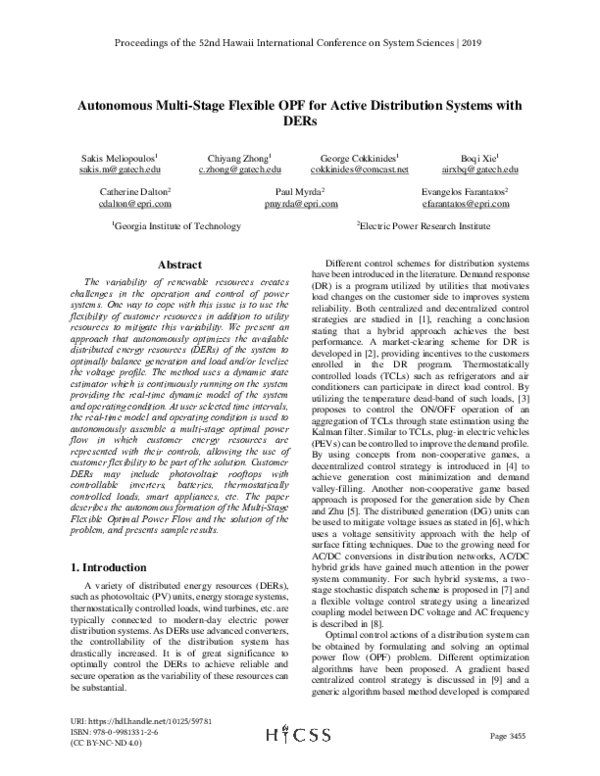 Pdf Autonomous Multi Stage Flexible Opf For Active Distribution Systems With Ders A P