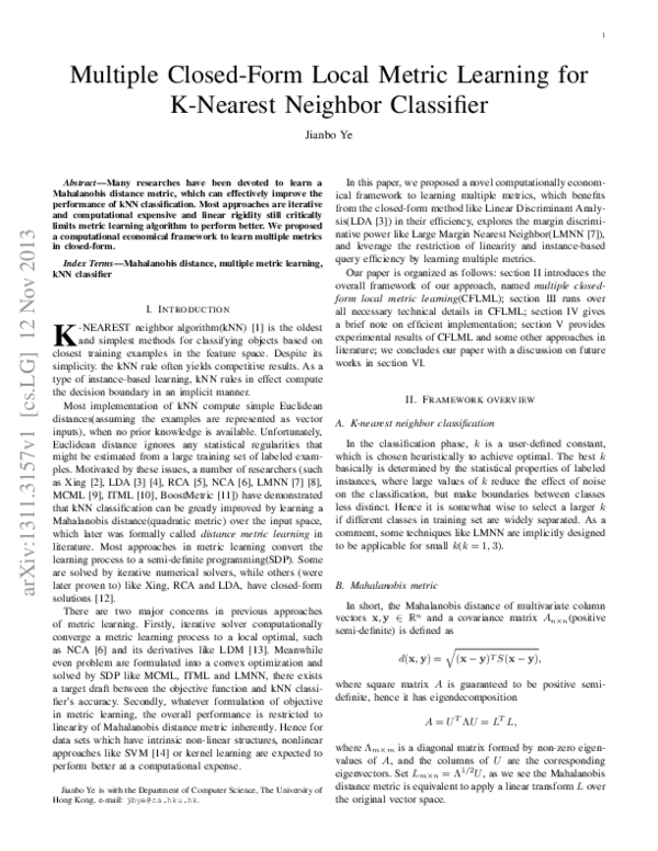 (PDF) Efficient Closed-Form Metric Learning for kNN