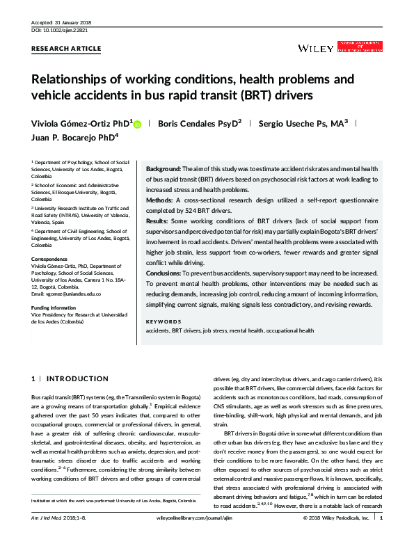 (PDF) Relationships of working conditions, health problems and vehicle ...