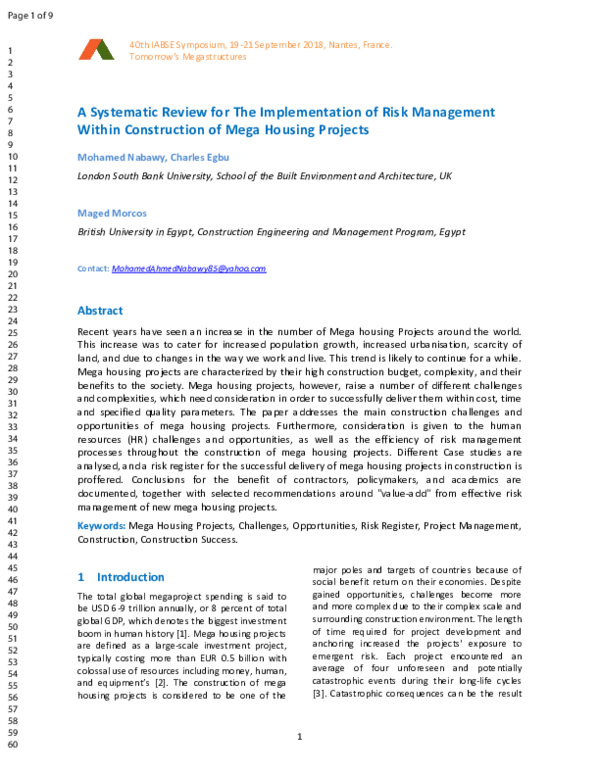 (PDF) A Systematic Review for the Implementation of Risk Management within Construction of Mega ...