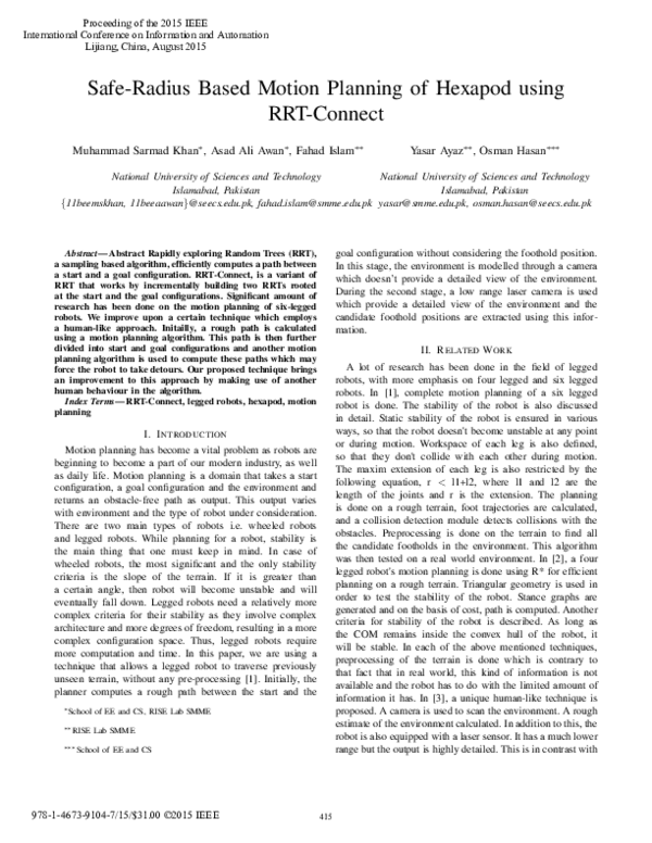 (PDF) Safe-radius based motion planning of hexapod using RRT-connect