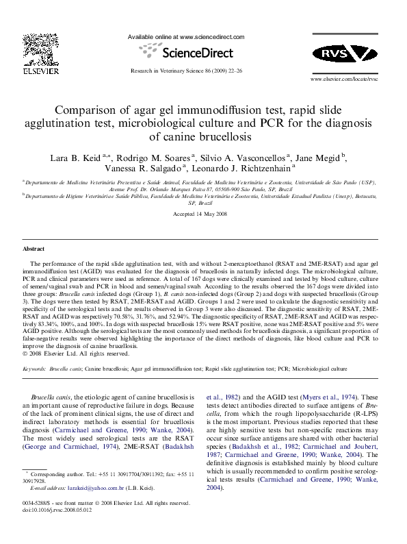 (PDF) Comparison of agar gel immunodiffusion test, rapid slide ...