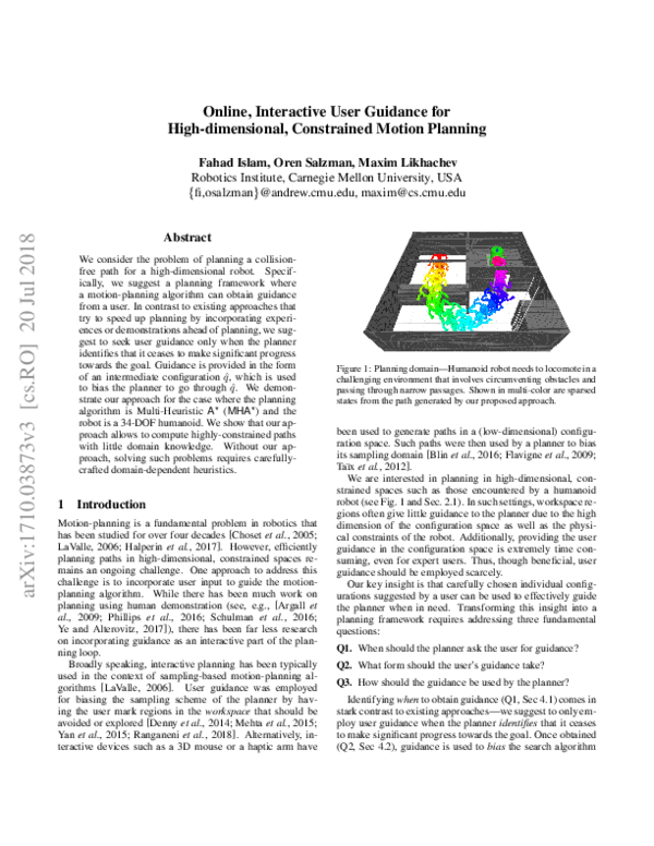 (PDF) Online, Interactive User Guidance for High-dimensional, Constrained Motion Planning ...