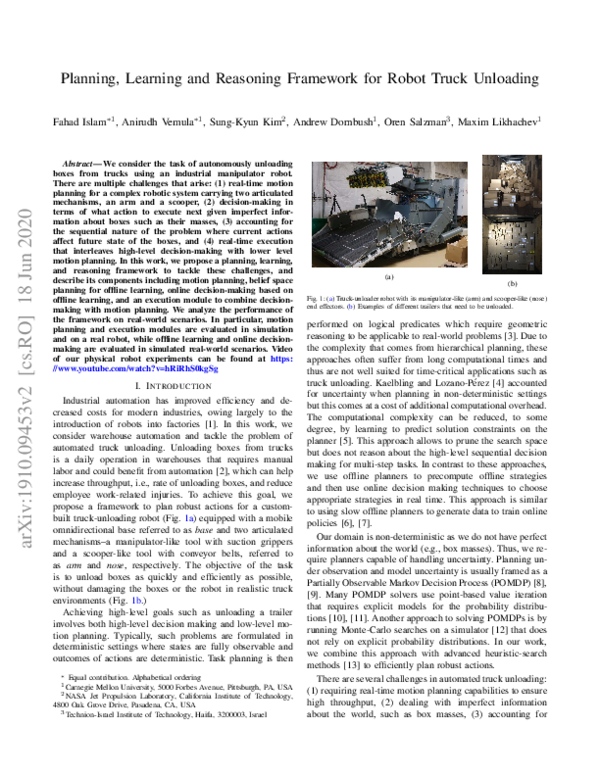 (PDF) Planning, Learning and Reasoning Framework for Robot Truck Unloading
