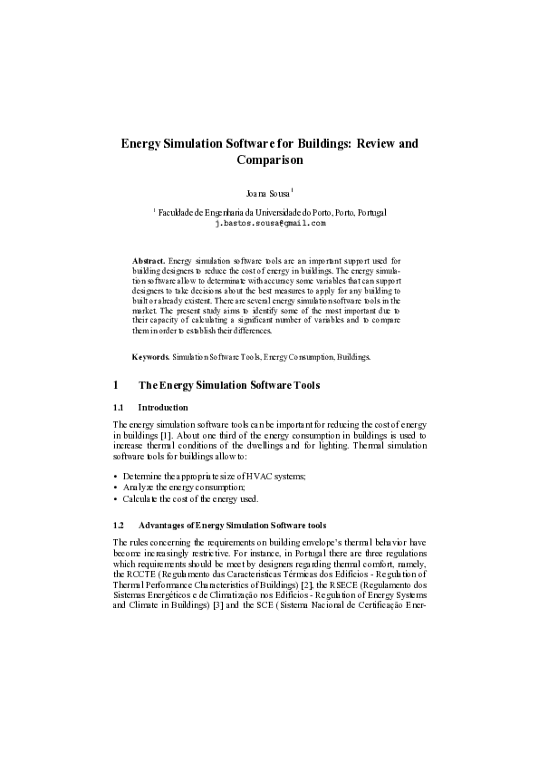 (PDF) Energy Simulation Software for Buildings : Review and Comparison