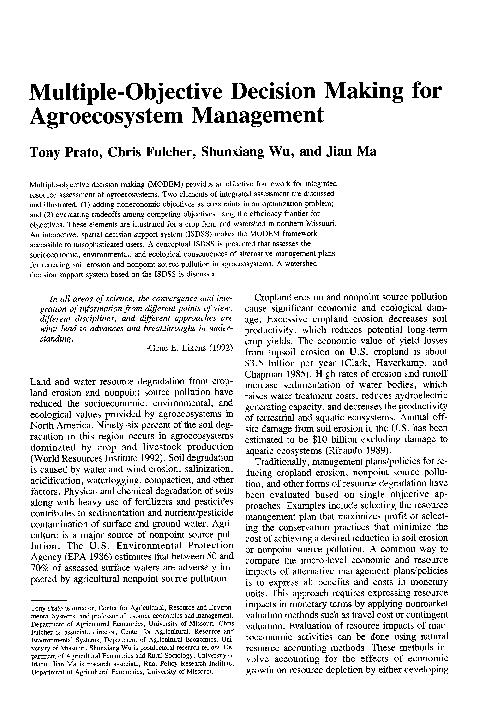 (PDF) Multiple-Objective Decision Making for Agroecosystem Management