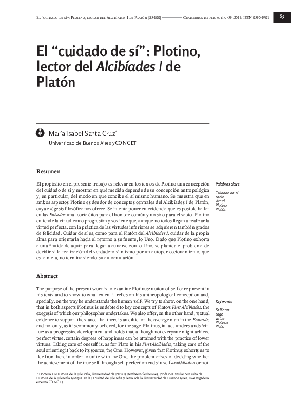 (PDF) El "cuidado de sí": Plotino, lector de Alcibíades I de Platón