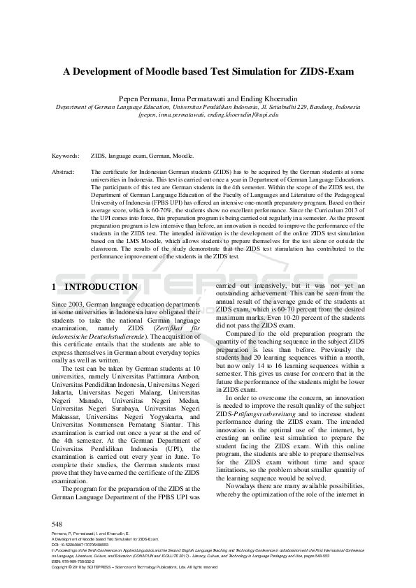 (PDF) A Development of Moodle based Test Simulation for ZIDS-Exam