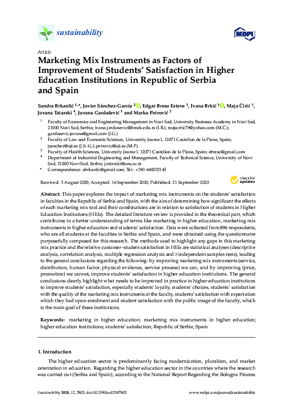 (PDF) Marketing Mix Instruments as Factors of Improvement of Students ...