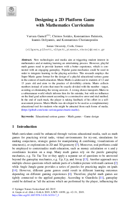 (PDF) Designing a 2D Platform Game with Mathematics Curriculum