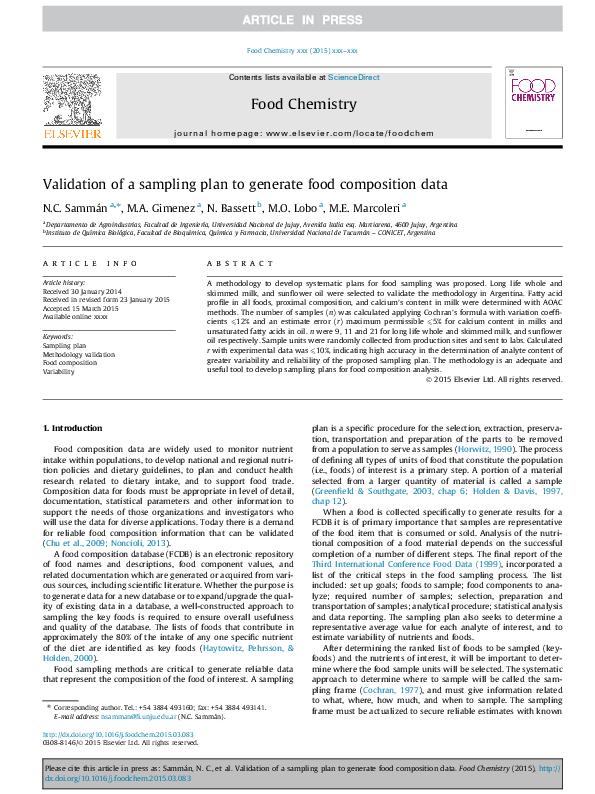 (PDF) Validation of a sampling plan to generate food composition data