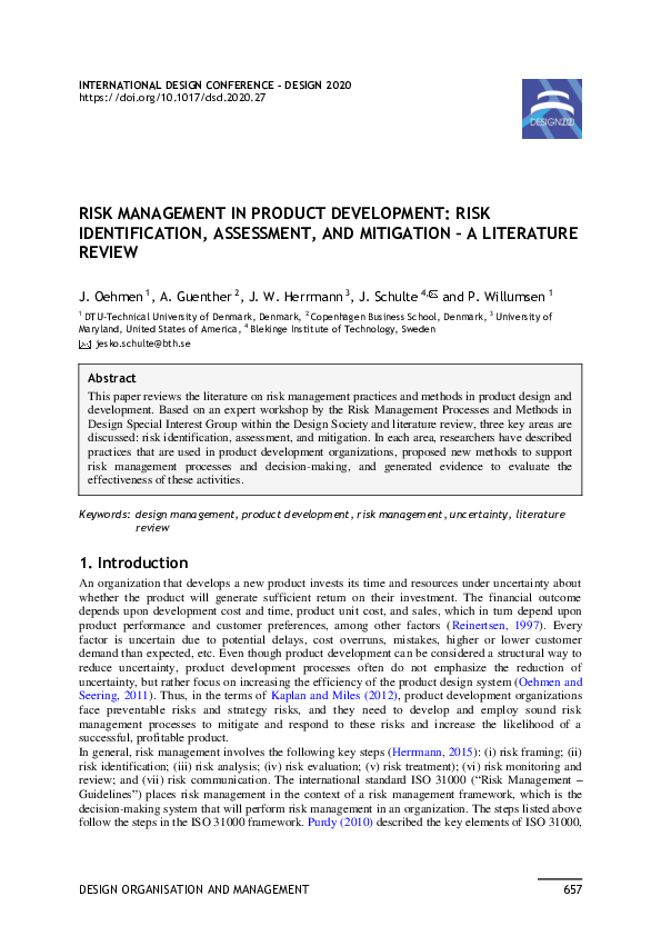 (PDF) Risk Management in Product Development: Risk Identification, Assessment, and Mitigation ...