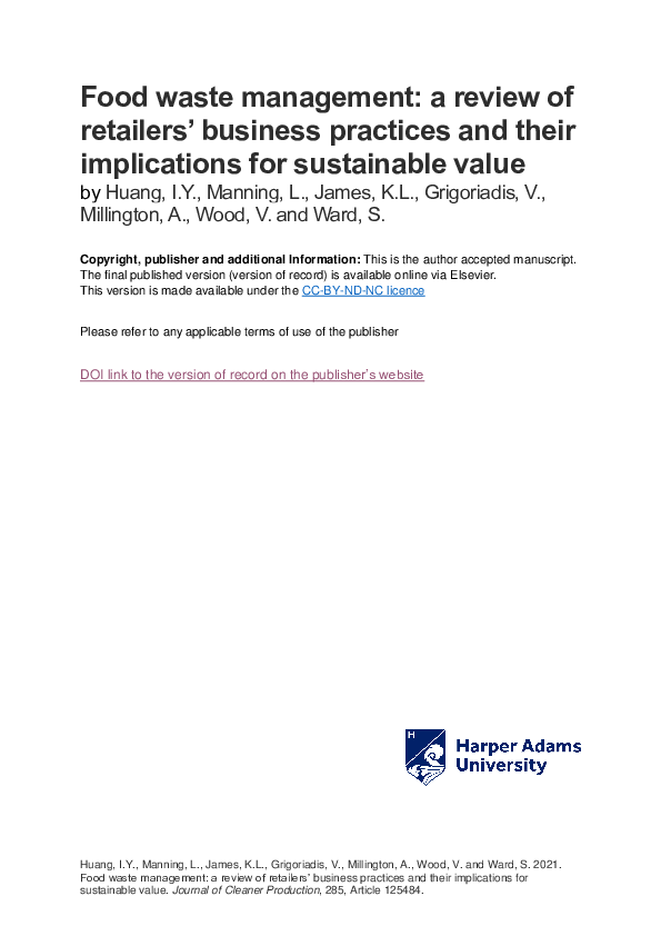 (PDF) Food waste management: A review of retailers’ business practices ...